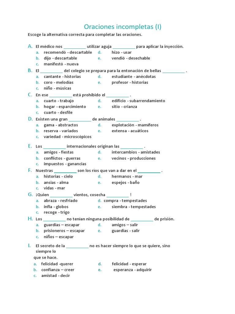 Oraciones Incompletas | PDF