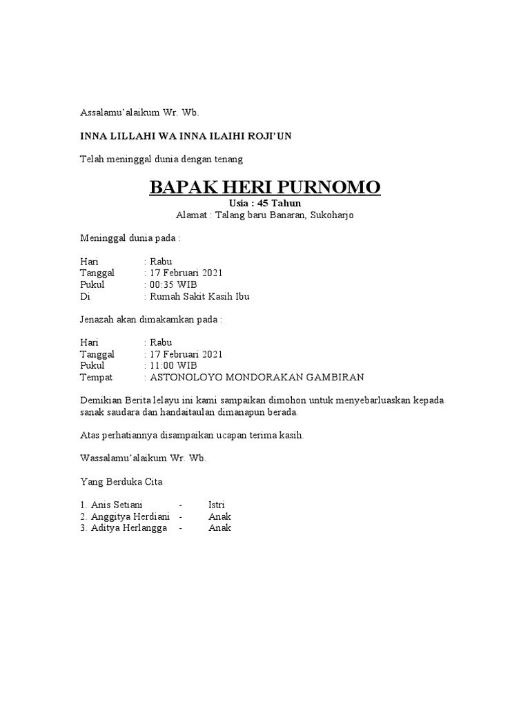 Contoh Lelayu Bahasa Indo | PDF