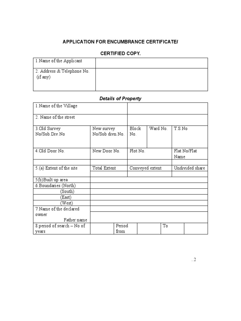 Application For Encumbrance Certificate | PDF