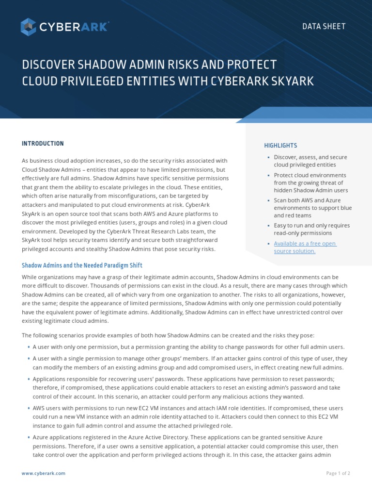 Cyberark Skyark Data Sheet | PDF | Cloud Computing | Password