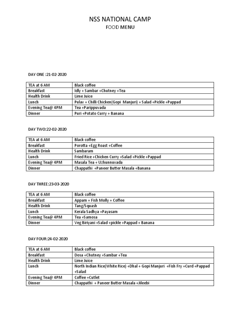 Nss Food Menu | PDF
