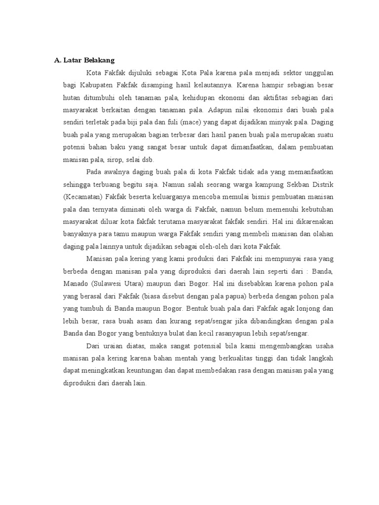 Proposal Usaha Manisan Pala 2016 Terbaru | PDF | Griya & Taman