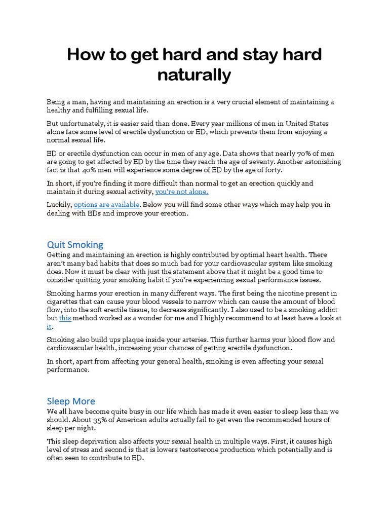 How To Get Hard and Stay Hard Longer Naturally | PDF | Erectile ...