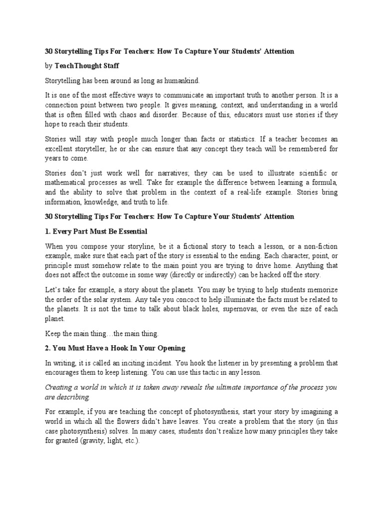 30 Storytelling Tips for Engaging Students | PDF | Storytelling | Narrative