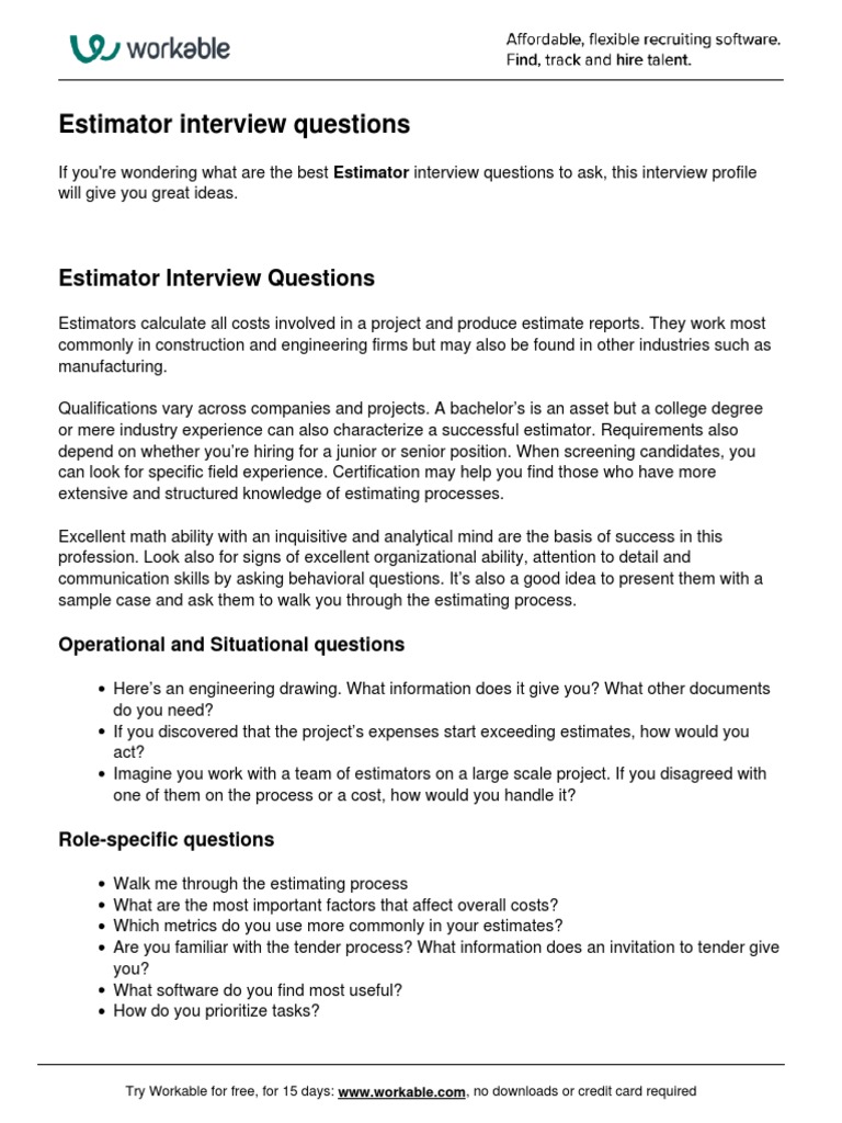 Estimator Interview Questions | PDF | Interview | Engineering