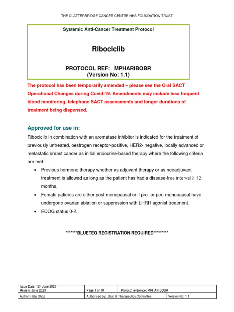 Ribociclib: Protocol Ref: Mpharibobr (Version No: 1.1) | PDF | Alanine ...