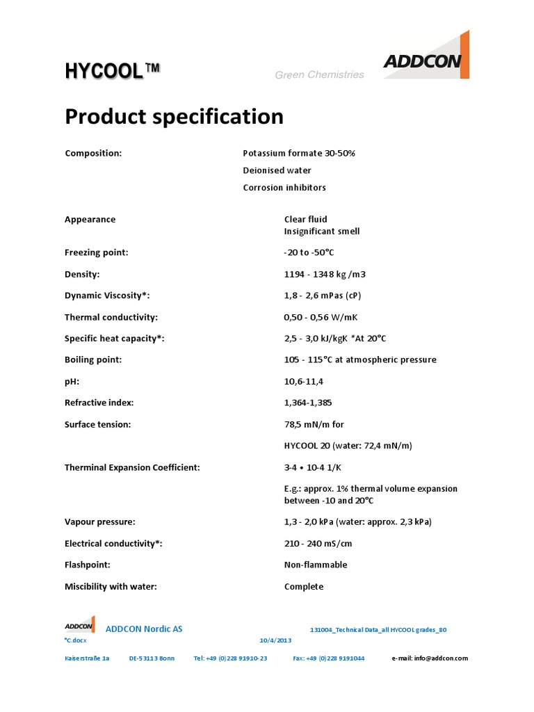 HYCOOL Technical Data - All | PDF | Viscosity | Heat Capacity