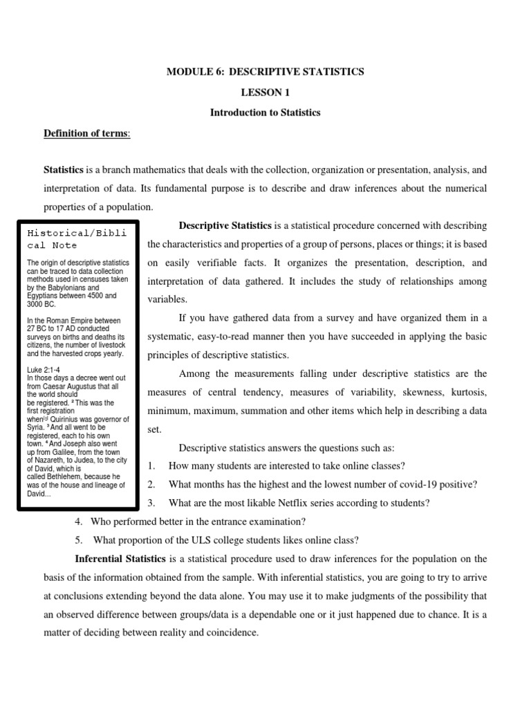 Module 6 Lesson 1 | PDF | Level Of Measurement | Sampling (Statistics)