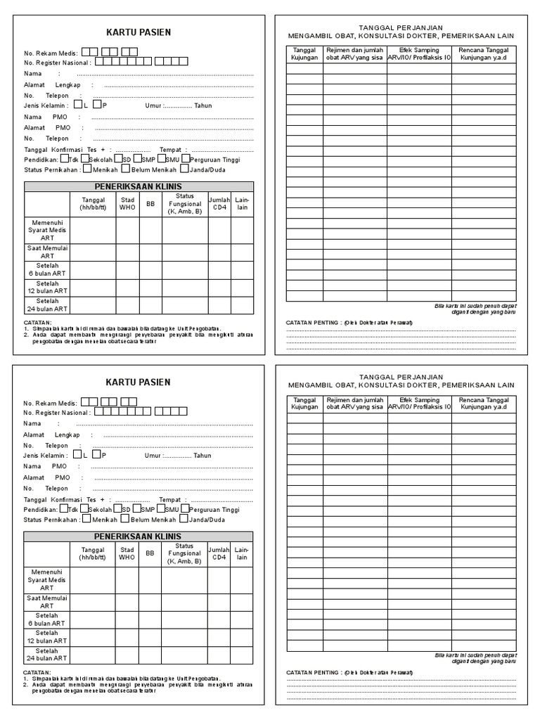 Kartu Kontrol Pasien Palmerah Kartu Tik Biru A5 | PDF