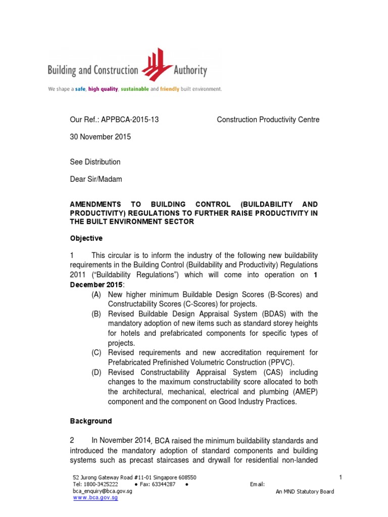 Circular On Amendments To Buildability Productivity Regs - 30 Nov 15 ...