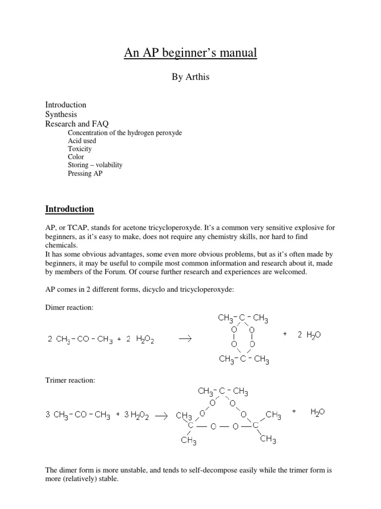 An Introduction to Acetone Peroxide (AP): Recipes, Reactions, Research ...