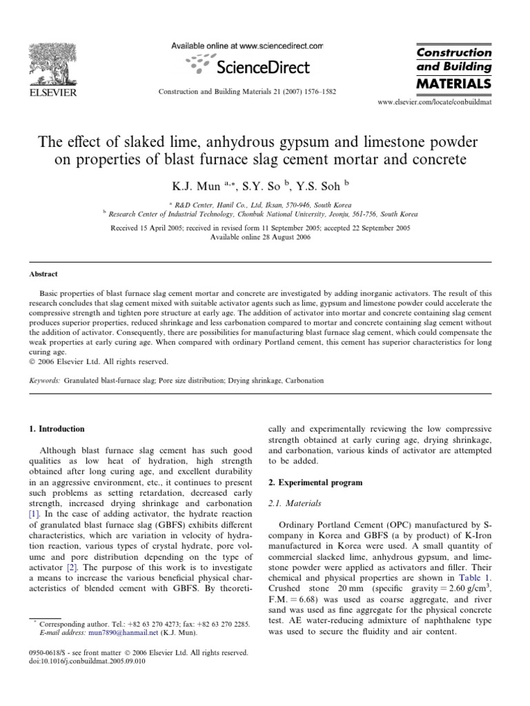 The Effect of Slaked Lime, Anhydrous Gypsum and Limestone Powder On ...