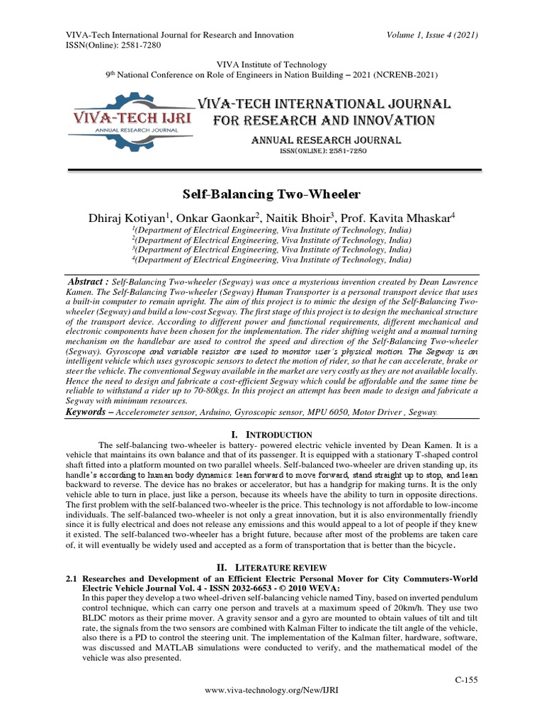 Self-Balancing Two-Wheeler | PDF | Electric Motor | Transport