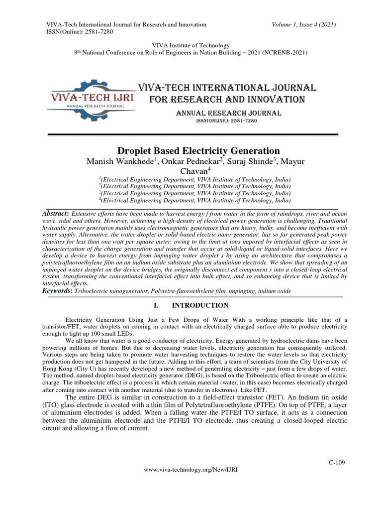 Droplet Based Electricity Generation | PDF | Field Effect Transistor ... Droplet Based Electricity Generation | PDF | Field Effect Transistor ...