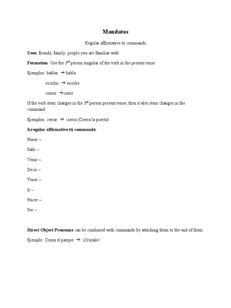Affirmative Tú Commands in Spanish | PDF | Foreign Language Studies ...
