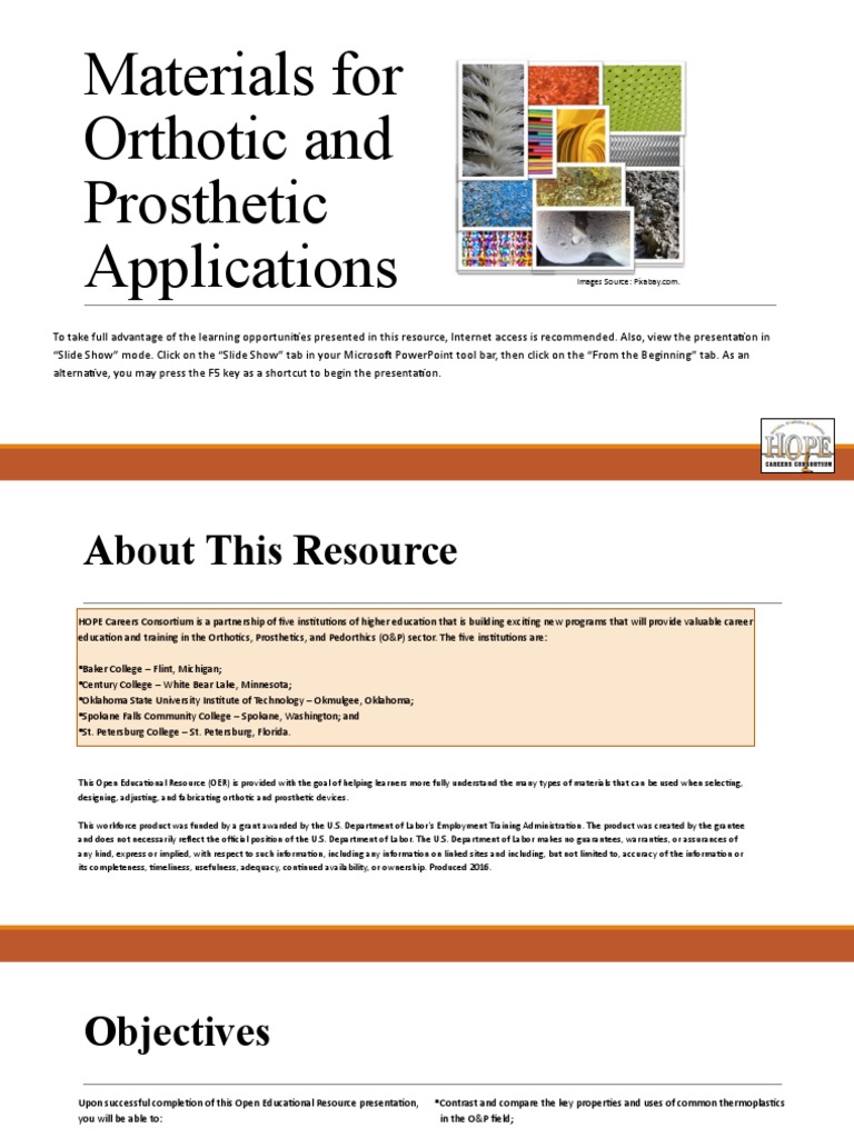 Materials For Orthotic and Prosthetic Applications Oer Ada | PDF ...