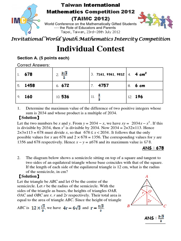 Individual Contest: Section A. (5 Points Each) | PDF | Triangle | Area