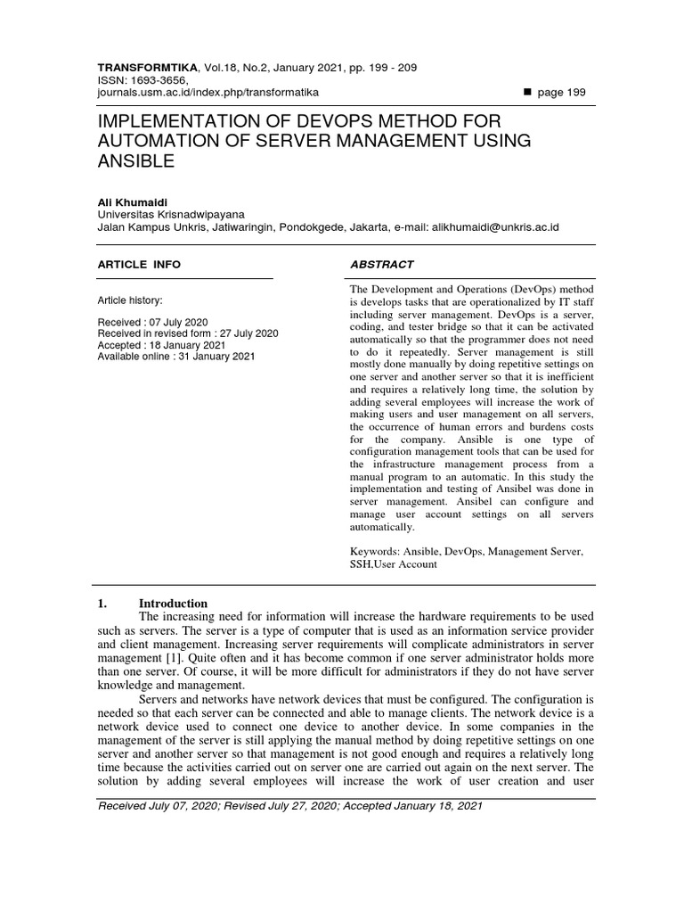Implementation of Devops Method For Automation of Server Management Using Ansible | PDF | Server ...