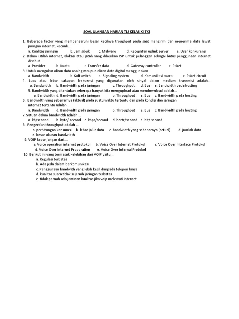 Soal Ulangan Harian TLJ Kelas Xi TKJ | PDF