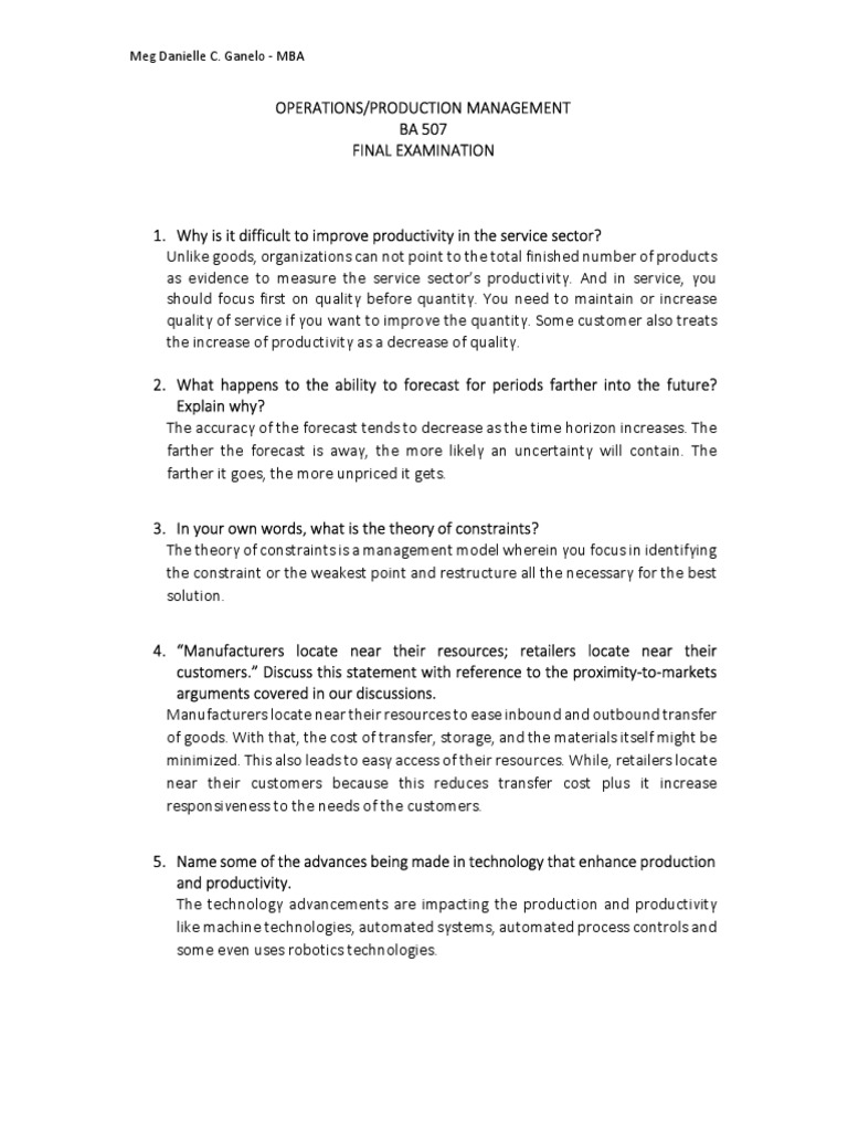 Operations Management Exam Insights | PDF | Inventory | Innovation