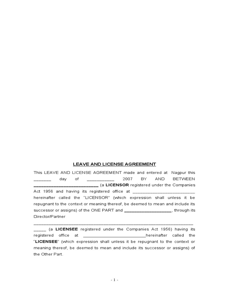 Leave and License Agreement | Download Free PDF | License | Landlord