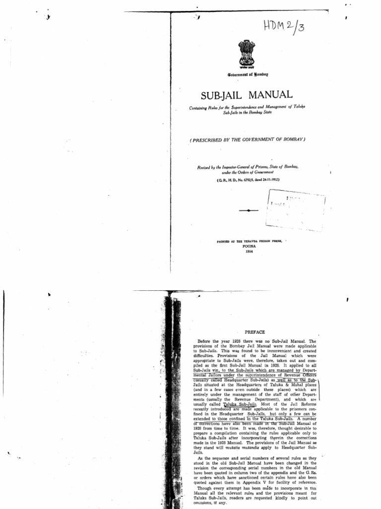Sub Jail Manual 1952 Eng | PDF | Bail | Criminal Procedure In South Africa