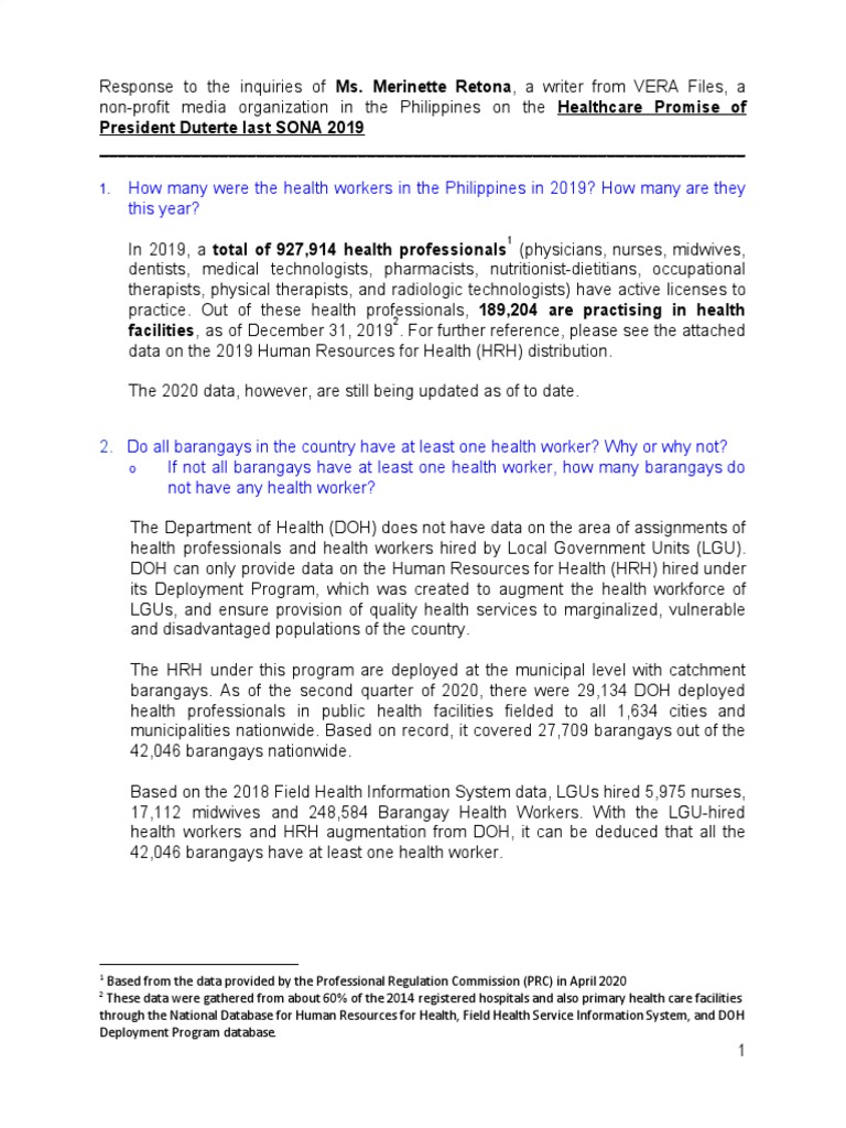 DOH Health Human Resource Development Bureau Response | PDF | Health ...