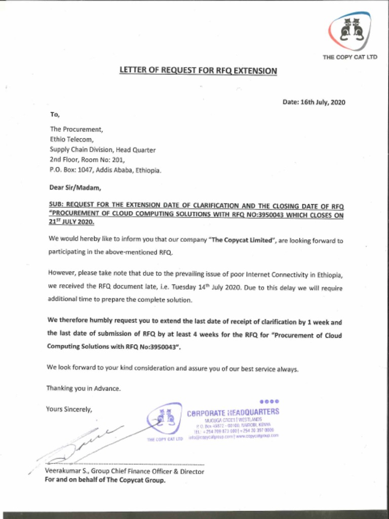 Bid Extension Letter - Cloud | PDF