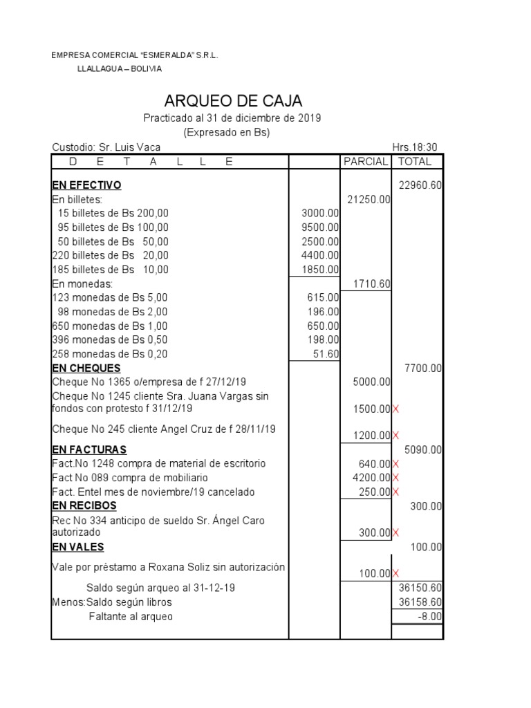 Arqueo de Caja | PDF