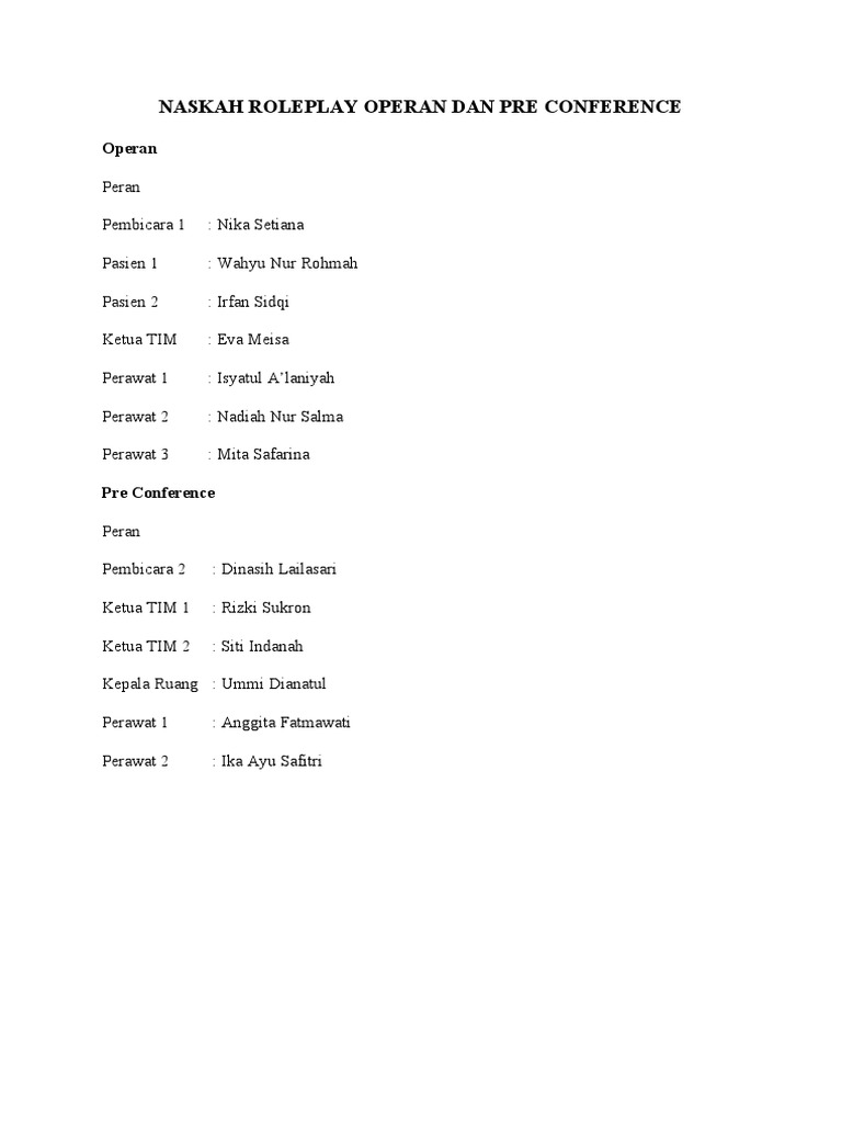 Naskah Roleplay Operan Dan Pre Conference | PDF