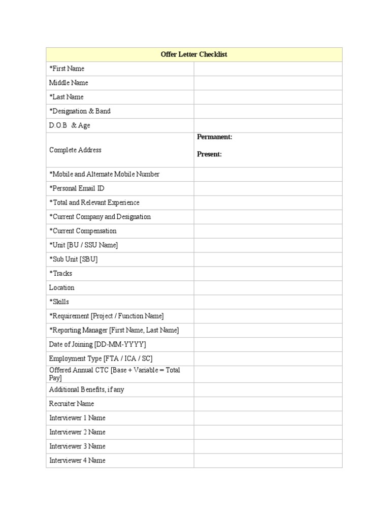 Offer Letter Checklist - Sample | PDF