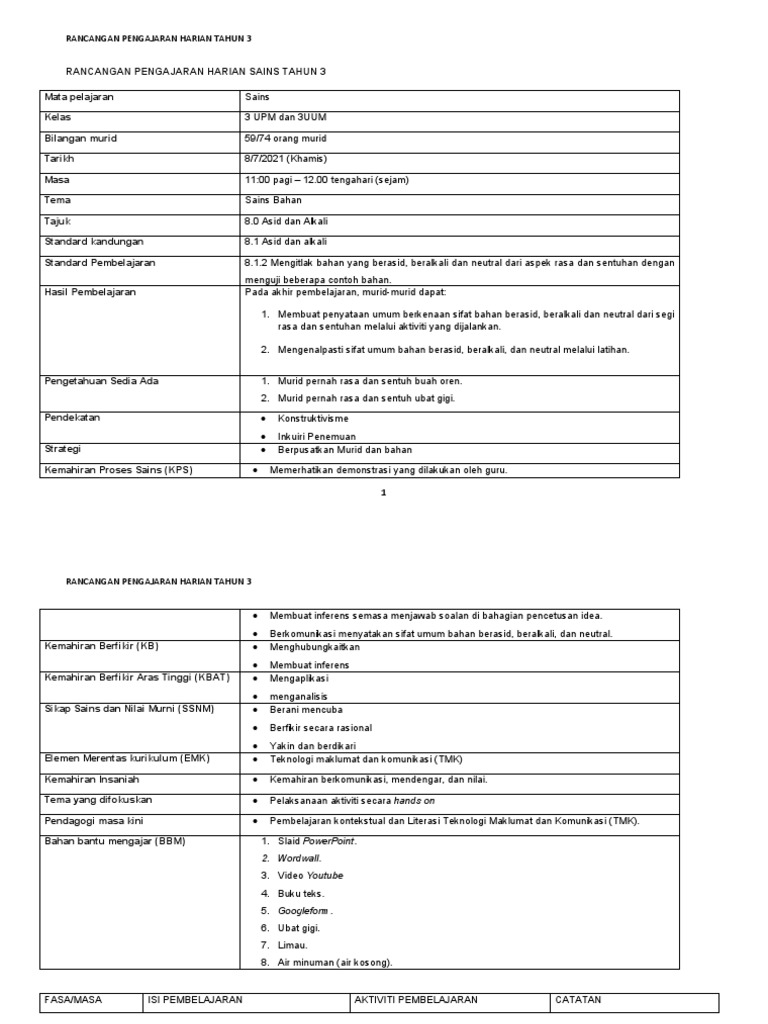 Sifat Asid, Alkali, dan Neutral Tahun 3 | PDF