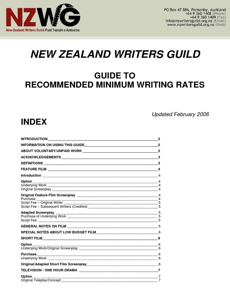 New Zealand Writers Guild: Guide To Recommended Minimum Writing Rates ...
