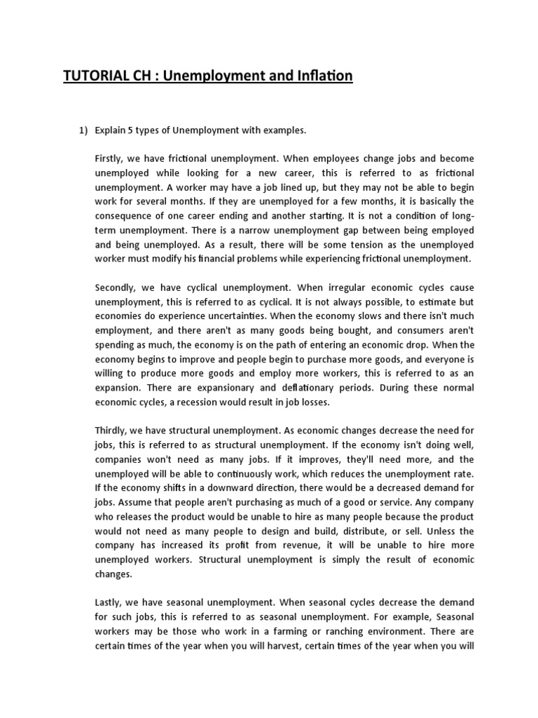 TUTORIAL CH: Unemployment and Inflation | PDF | Unemployment | Social ...