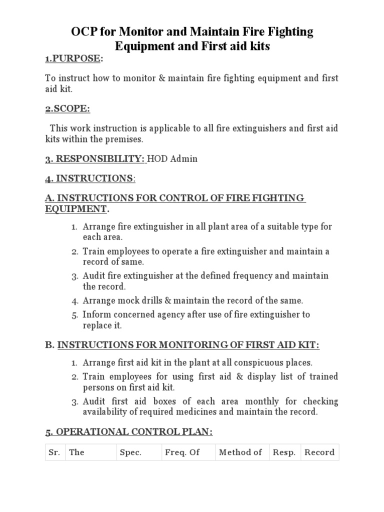 Ocp For Fire Fighting Equipment and First Aid Boxes | PDF | Technology ...