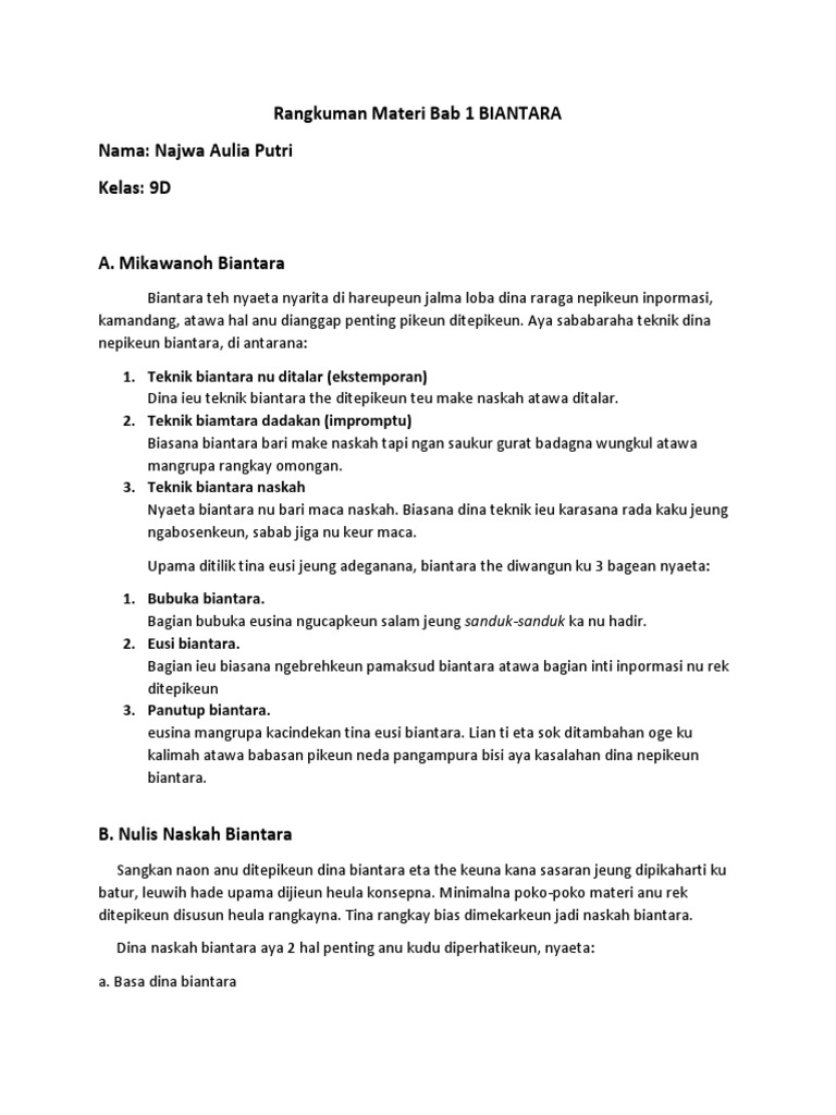 Rangkuman Materi Bab 1 BIANTARA | PDF