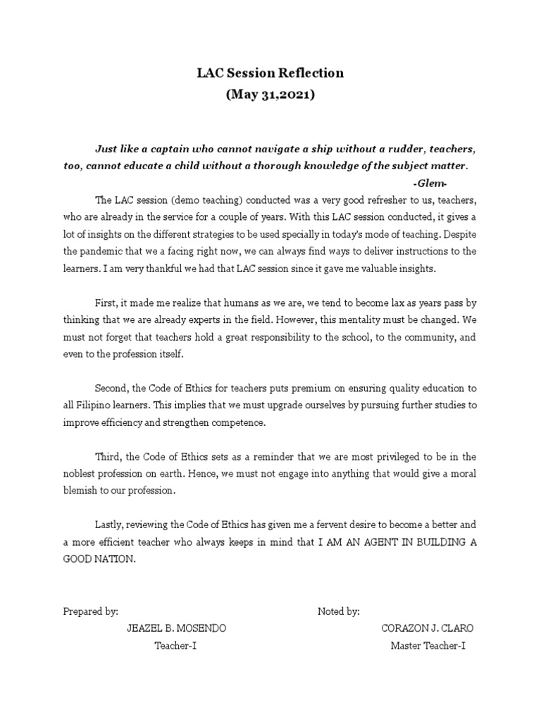 LAC Session Reflection | PDF