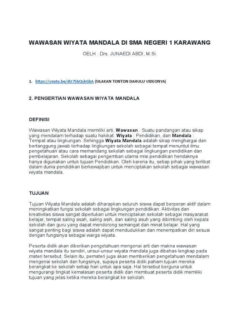 Wawasan Wiyata Mandala Di Sma Negeri 1 Karawang | PDF