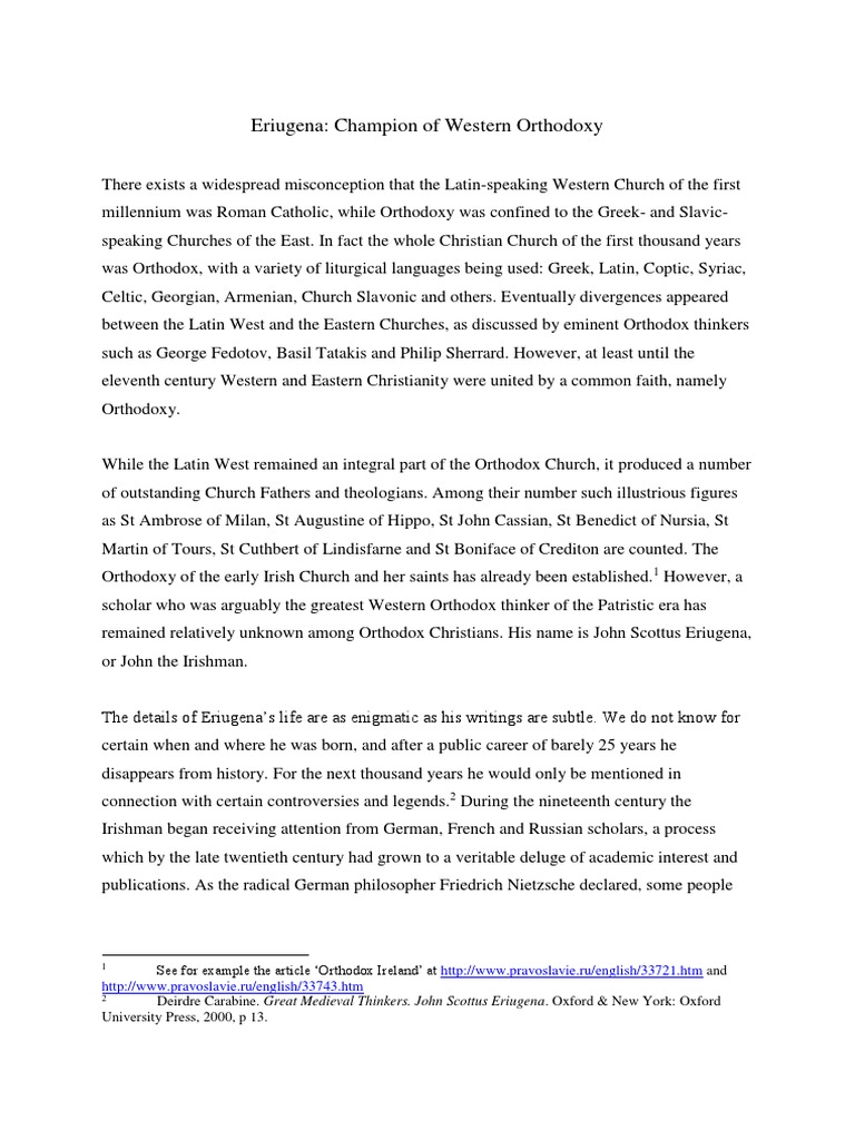 Eriugena: Champion of Western Orthodoxy | PDF | Predestination ...