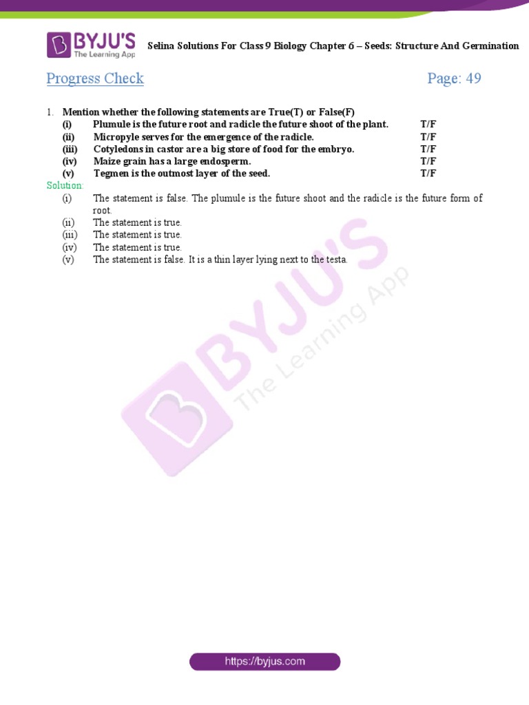 Selina Solutions For Class 9 Biology Chapter 6 Seeds Structure And