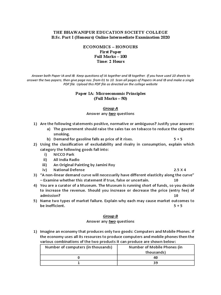 Economics ECOA Paper-1 PART-I-2020 | PDF | Money Supply | Labour Economics