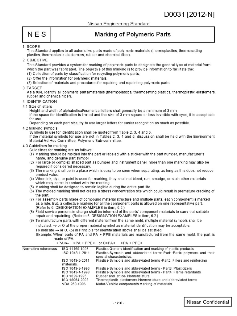 D0031 (2012-N) NES: Marking of Polymeric Parts | PDF | Polyethylene ...