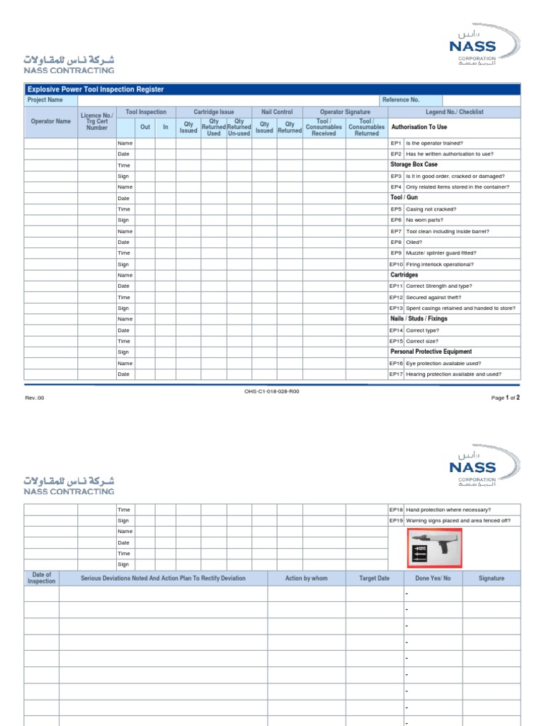 Explosive Powertool Inspection Register AP130721 | PDF | Gun Barrel ...