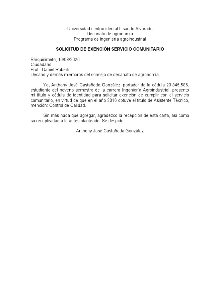 Carta de Exención | PDF