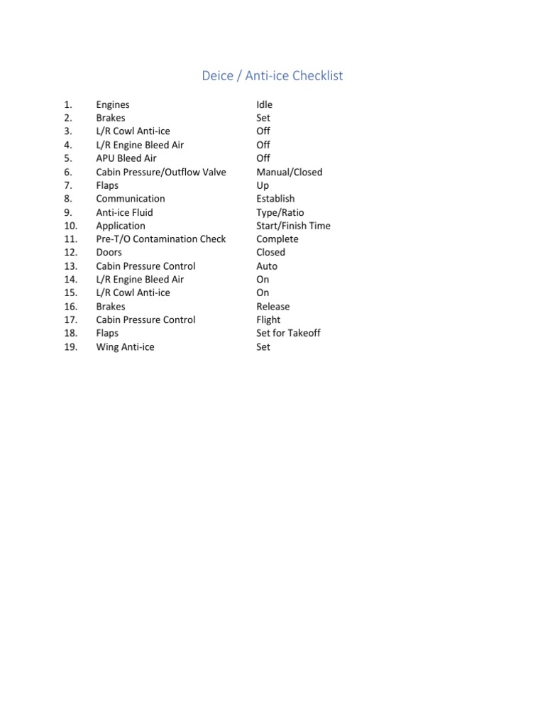 Deice-Anti Ice Checklist | PDF | Business | Science & Mathematics
