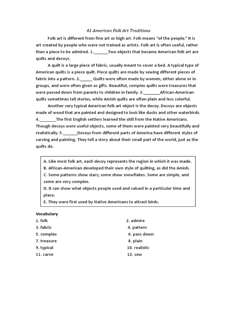 41 American Folk Art Traditions: Vocabulary | PDF | Copts | Quilt