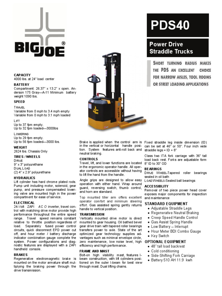 Power Drive Straddle Trucks: Capacity Battery | PDF | Elevator ...