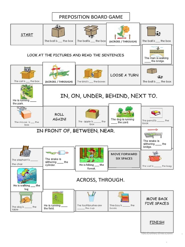 Preposition Board Game: Across, Through | PDF
