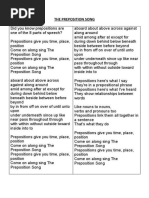 Preposition Song to Yankee Doodle | PDF