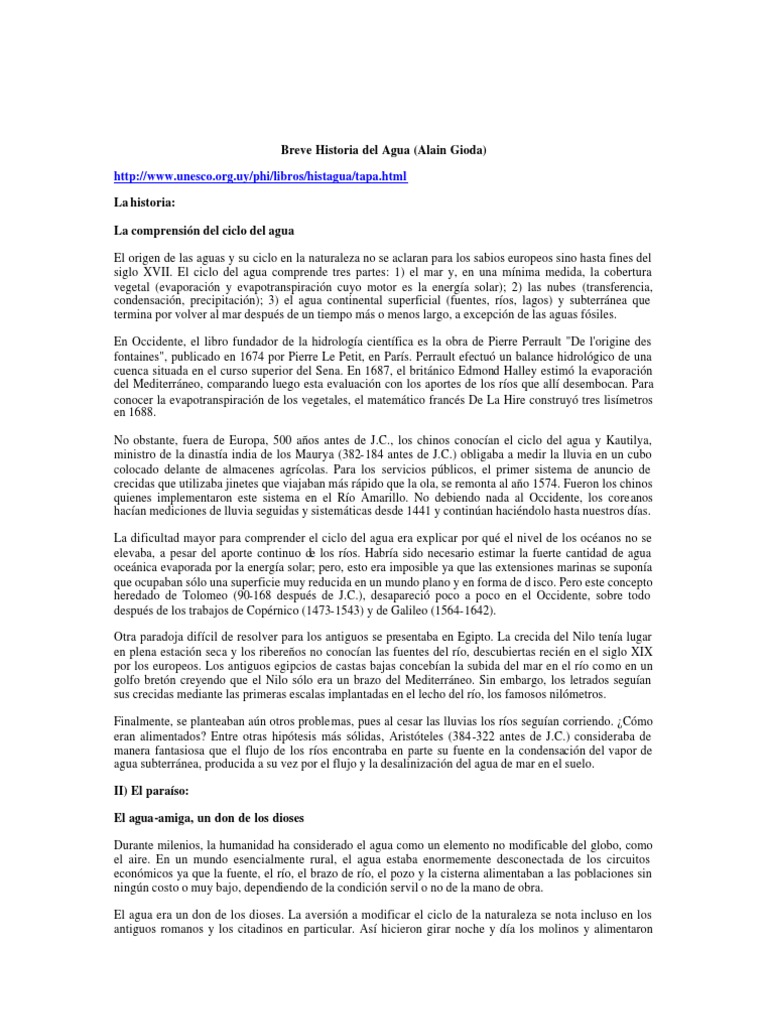 Breve Historia Del Agua | PDF | Agua | Química